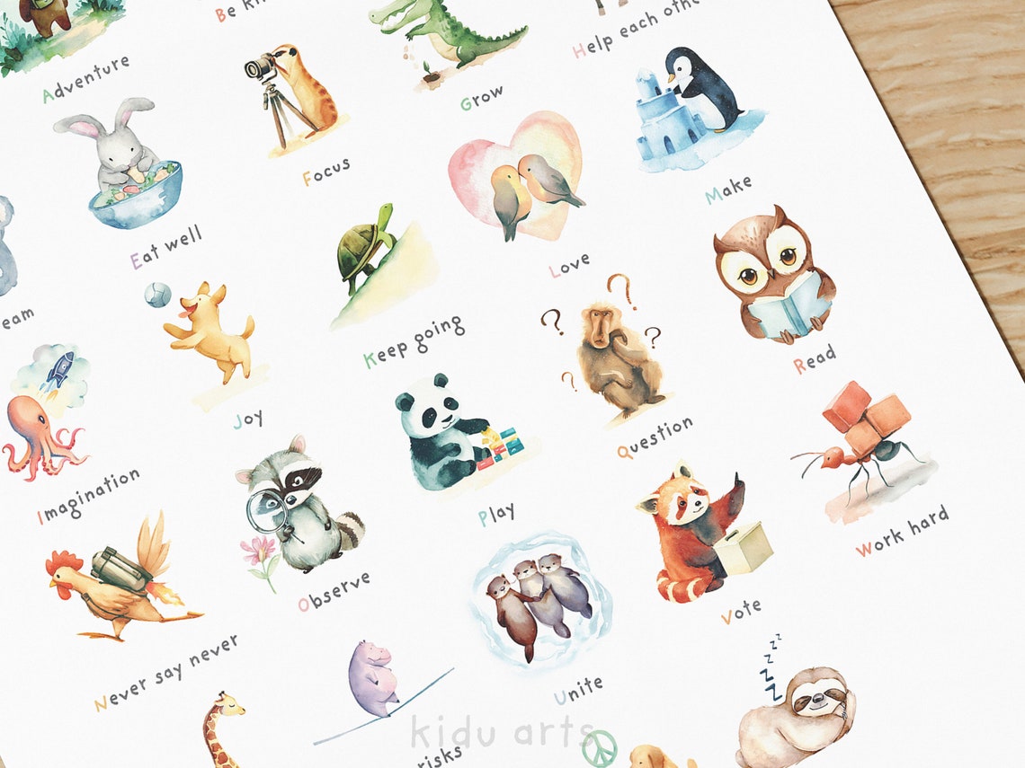 ABC of Life Print, Alphabet Art Poster, Kids Wall Art Gift, Watercolor ...