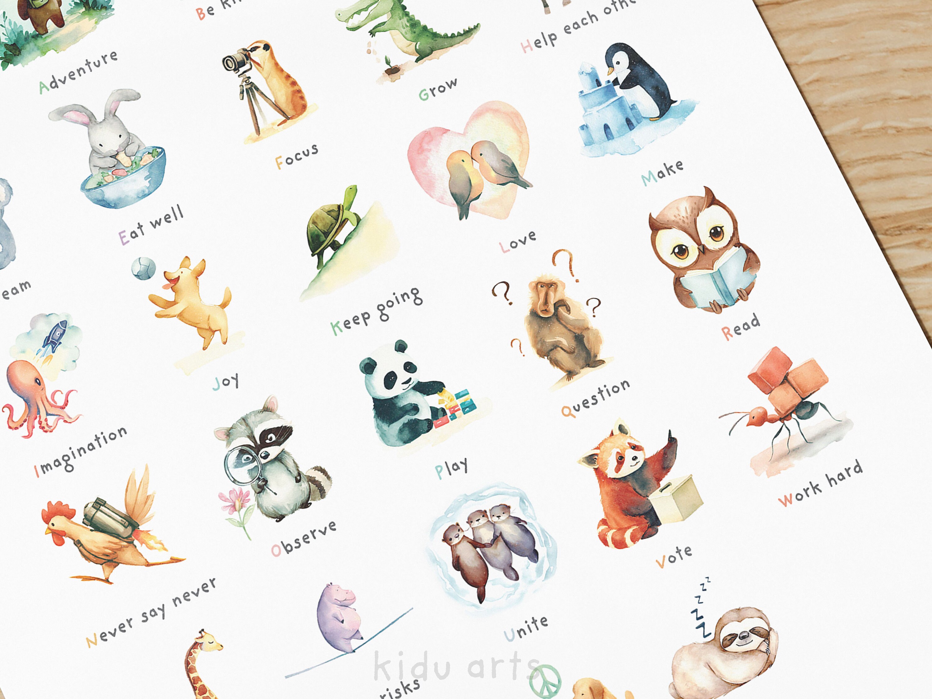ABC of Life Print, Alphabet Art Poster, Kids Wall Art Gift, Watercolor ...
