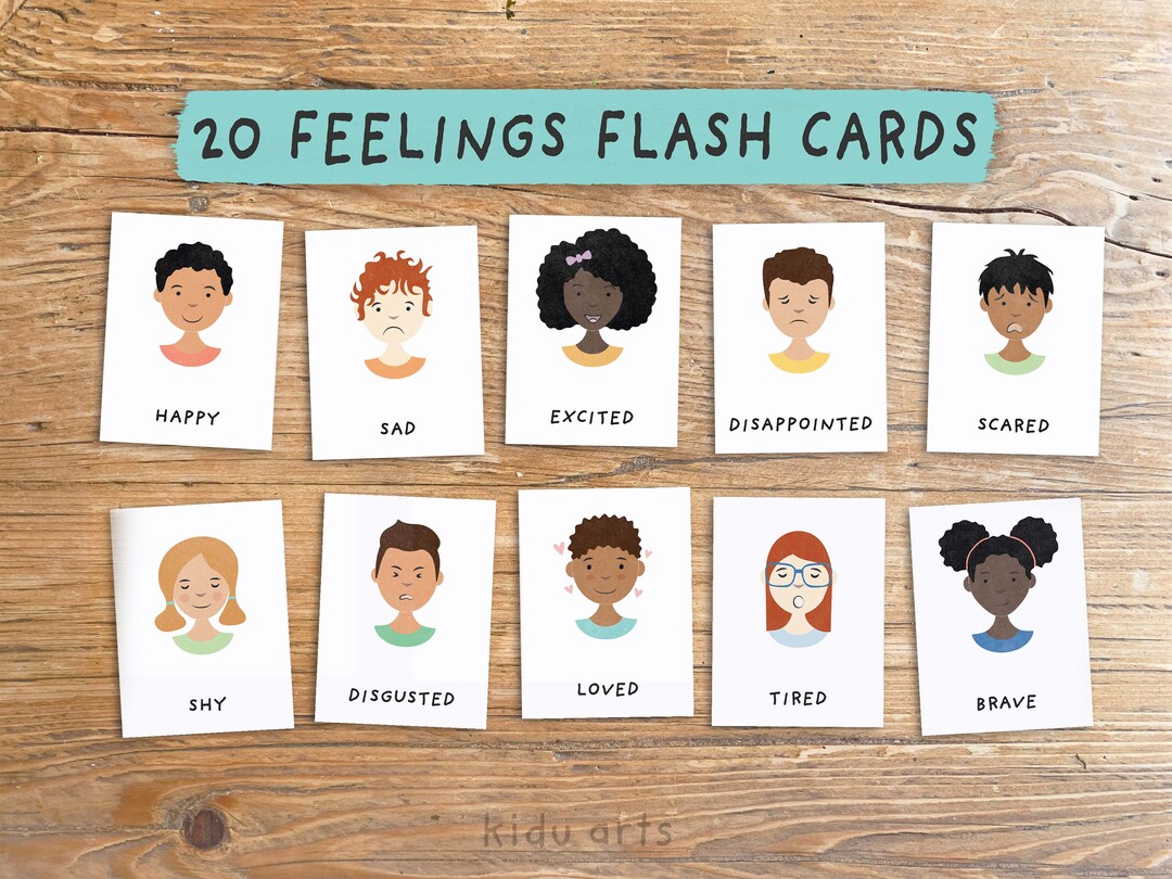 20 Feelings Flashcards, Emotions Flash Cards, Educational Printable ...