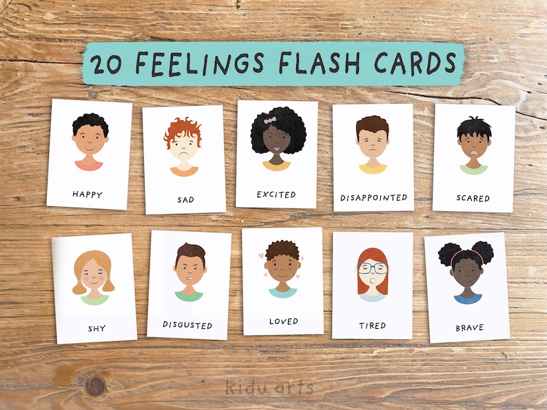 20 Feelings Flashcards, Emotions Flash Cards, Educational Printable Cards, Homeschool Learning ...