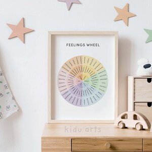 Feelings Wheel Print, Calming Techniques Poster, Kids Wall Art Set ...
