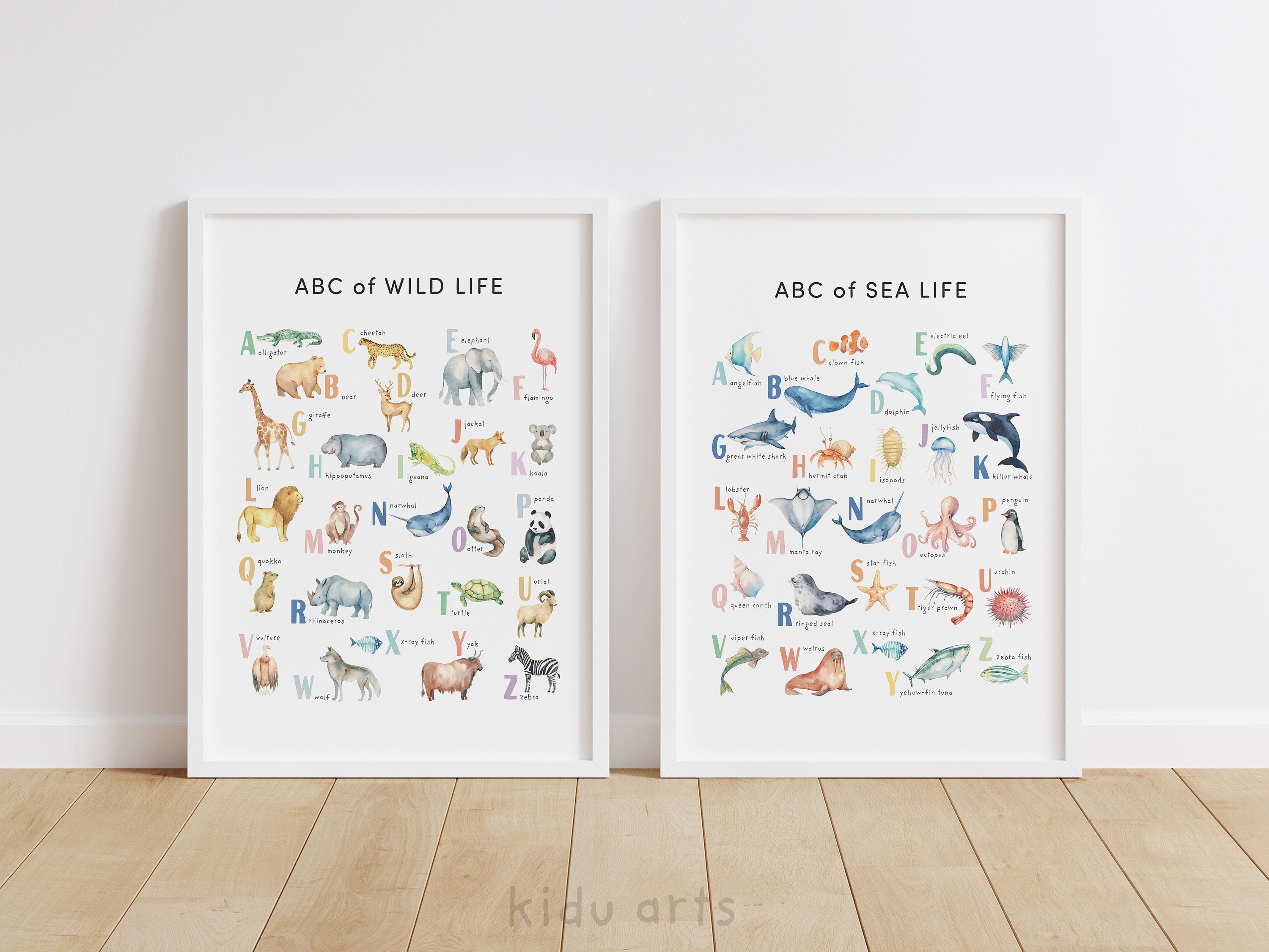 Animal Alphabet Posters, Wild Life + Sea Life ABC Prints, Kids Wall Art ...