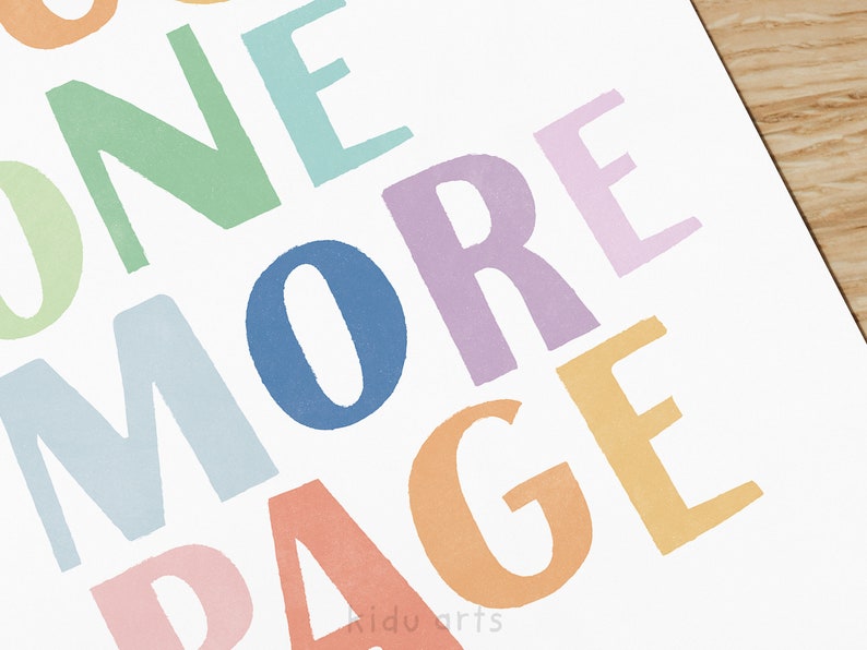 Just One More Page Poster, Kids Printable Wall Art, Kids Reading Corner ...