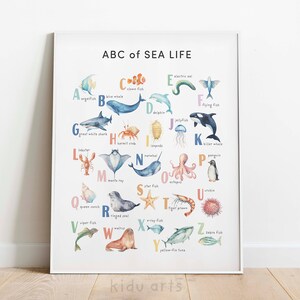 Ocean Animals Alphabet Poster, Kids Wall Art, Sea Life ABC Print ...