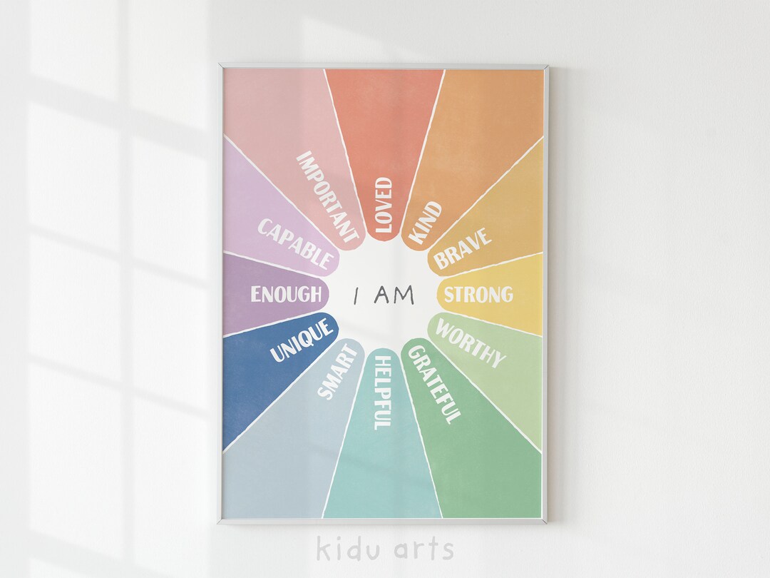 Positive Affirmation Print, Rainbow Motivation Poster, I Am Kind Smart ...