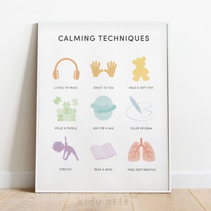 Feelings Wheel Print, Calming Techniques Poster, Kids Wall Art Set ...
