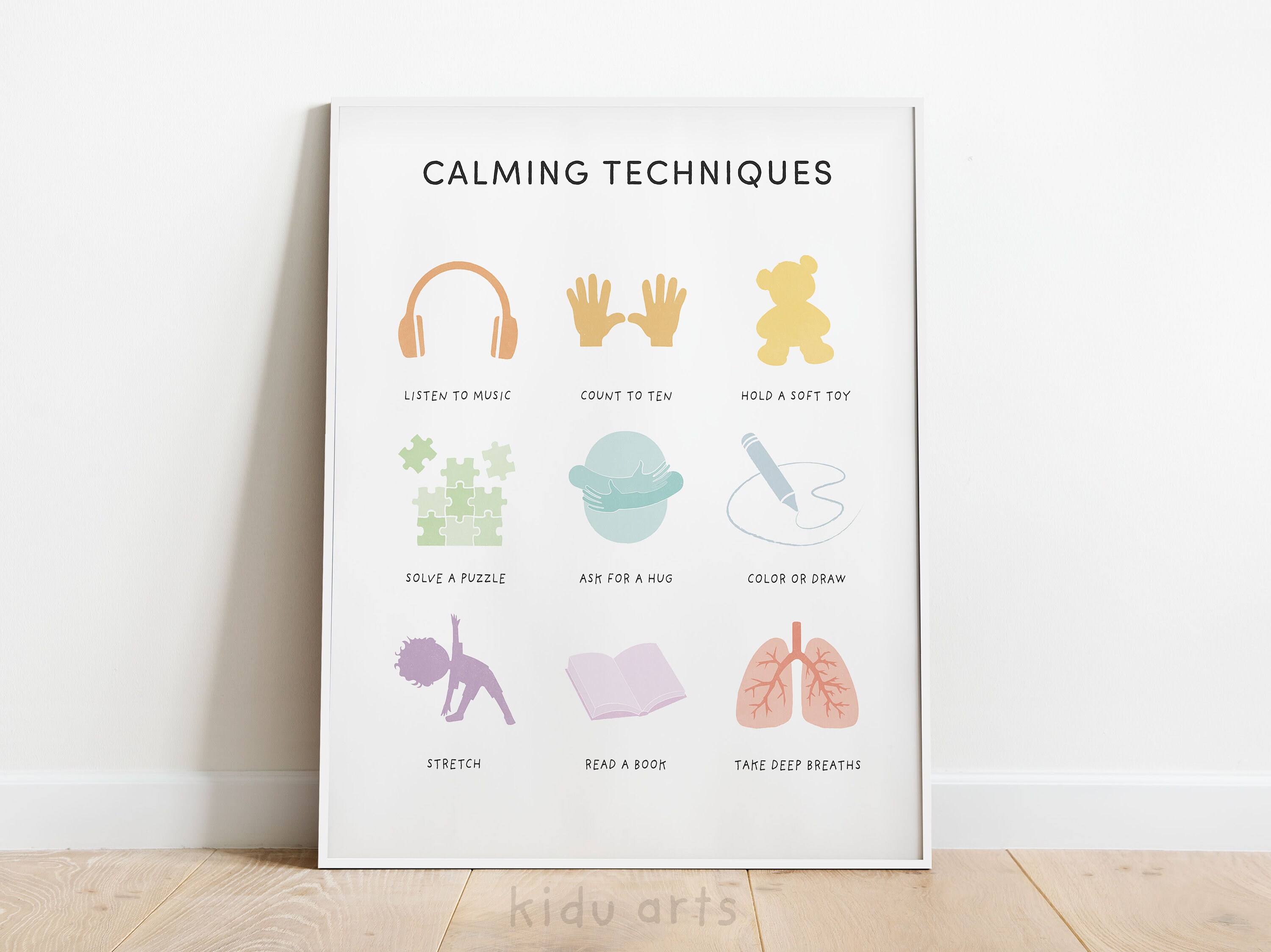Feelings Wheel Print, Calming Techniques Poster, Kids Wall Art Set ...
