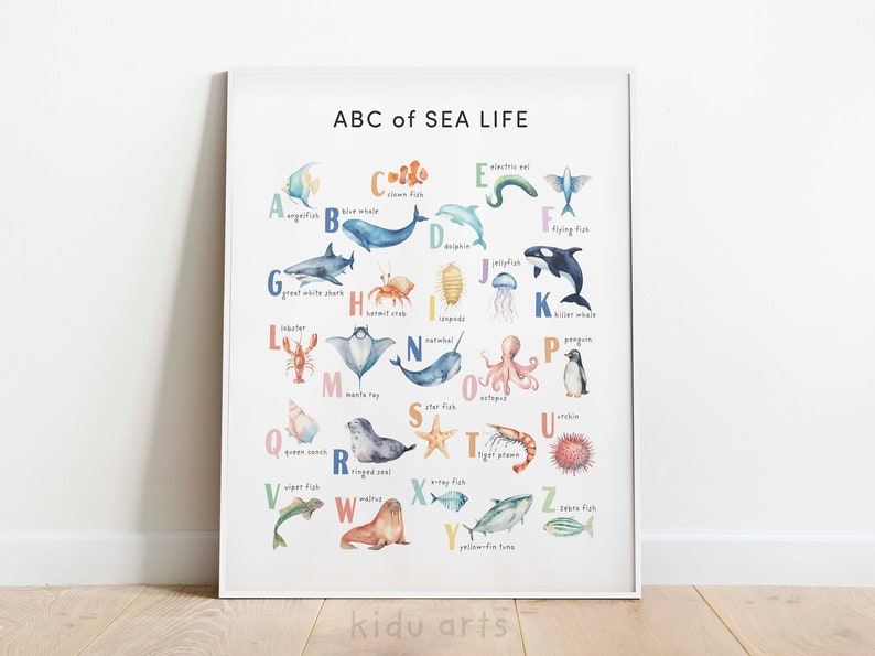 Animal Alphabet Posters, Wild Life + Sea Life ABC Prints, Kids Wall Art ...