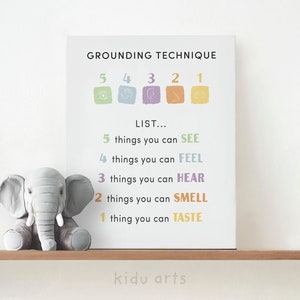 Grounding Technique Poster, Mental Health Wall Art, Therapy Office ...