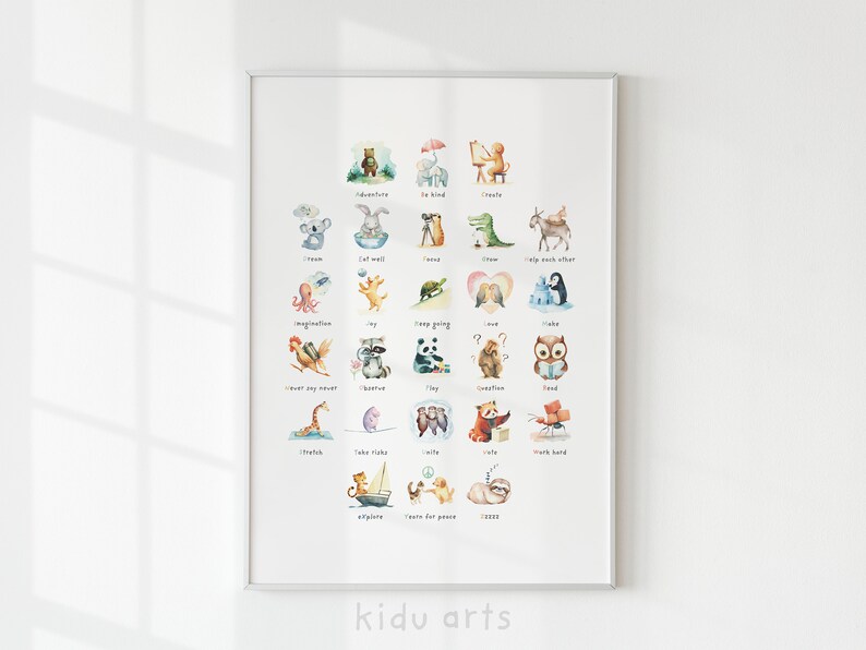 ABC of Life Print, Alphabet Art Poster, Kids Wall Art Gift, Watercolor ...