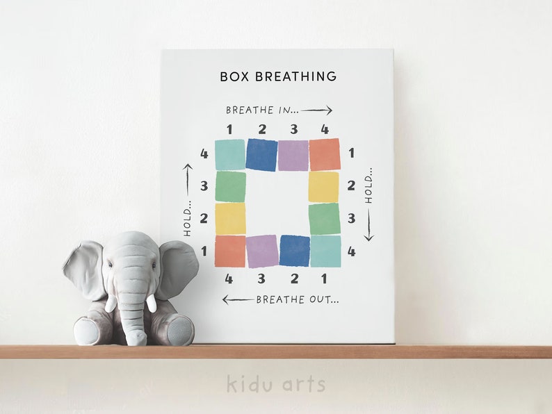 Box Breathing Poster, Counseling Office Wall Art, Therapy Decor, Mental ...