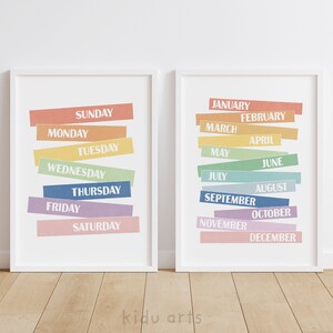 Days + Months Poster Combo Set, Rainbow Educational Prints, Homeschool ...