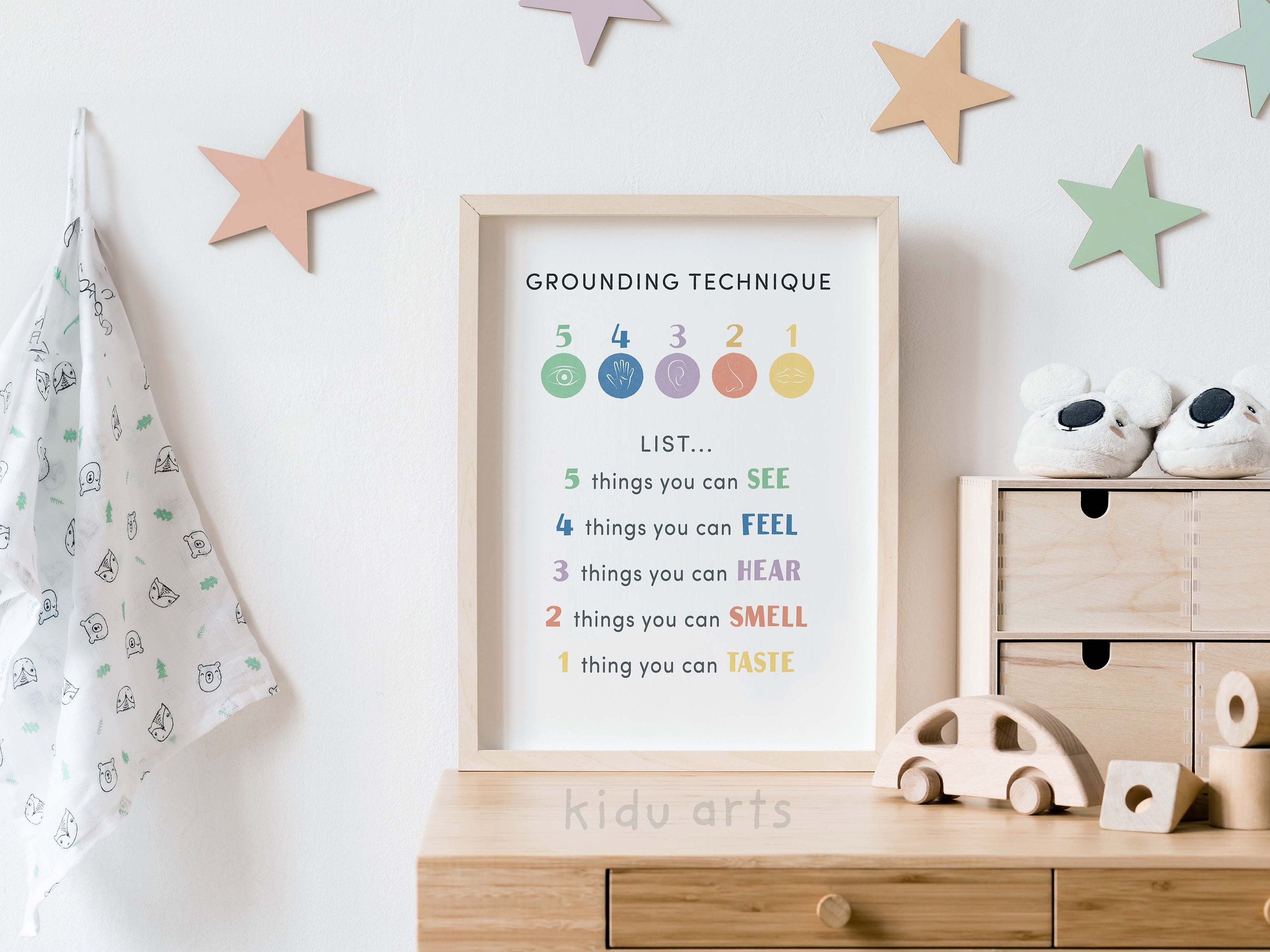 Grounding Technique Poster, Mental Health Wall Art, Therapy Office ...