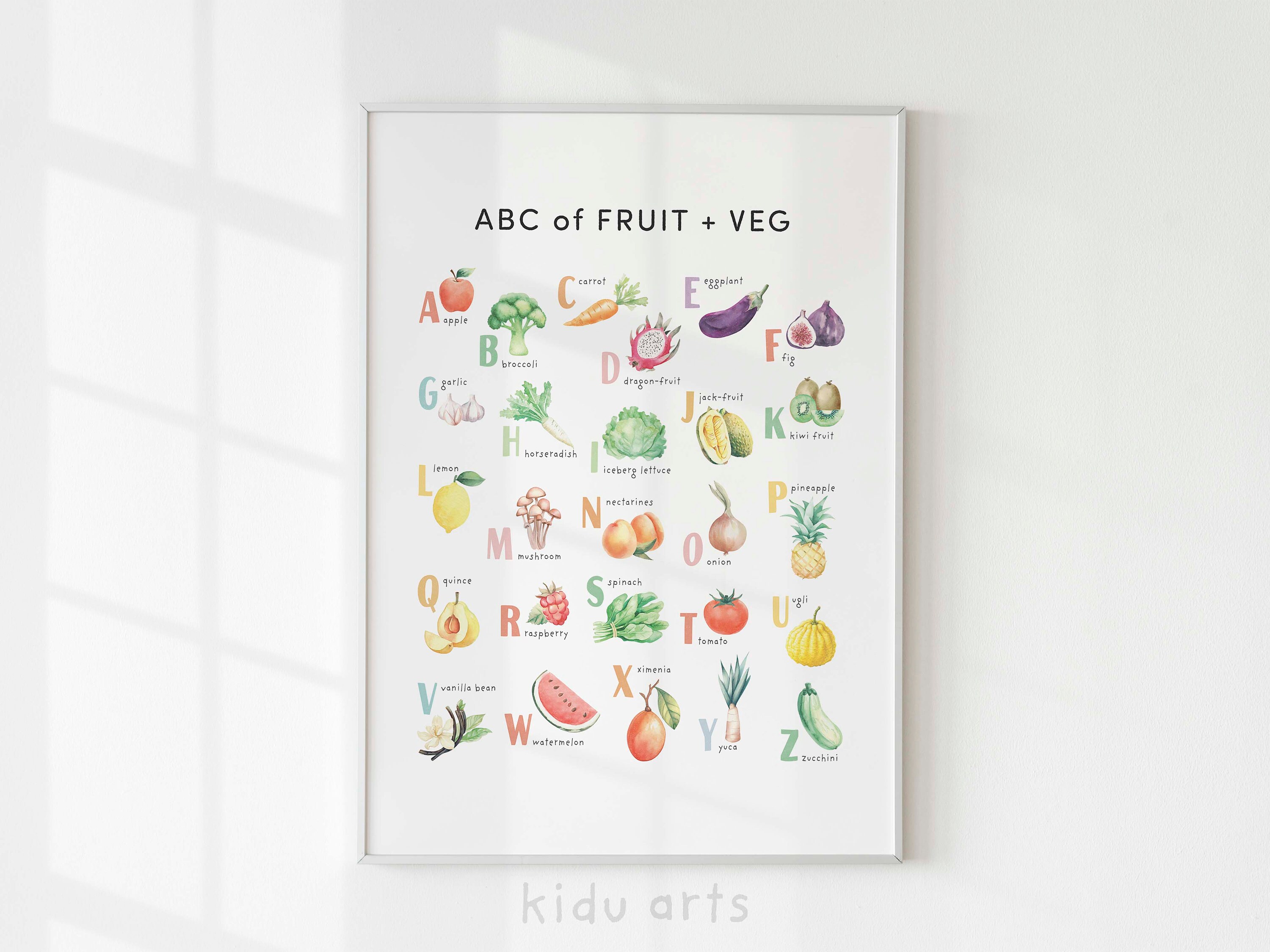 Alphabet Poster, Fruits + Vegetables ABC Print, Kids Wall Art ...