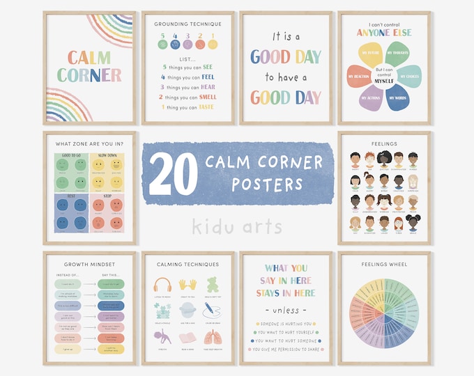 12 Calming Corner Posters, Rainbow Classroom Decor, Emotional Self ...