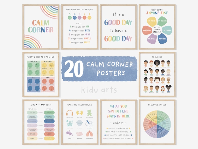 20 Calming Corner Poster Set, Calm Down Strategies, Kids Feelings Wall ...