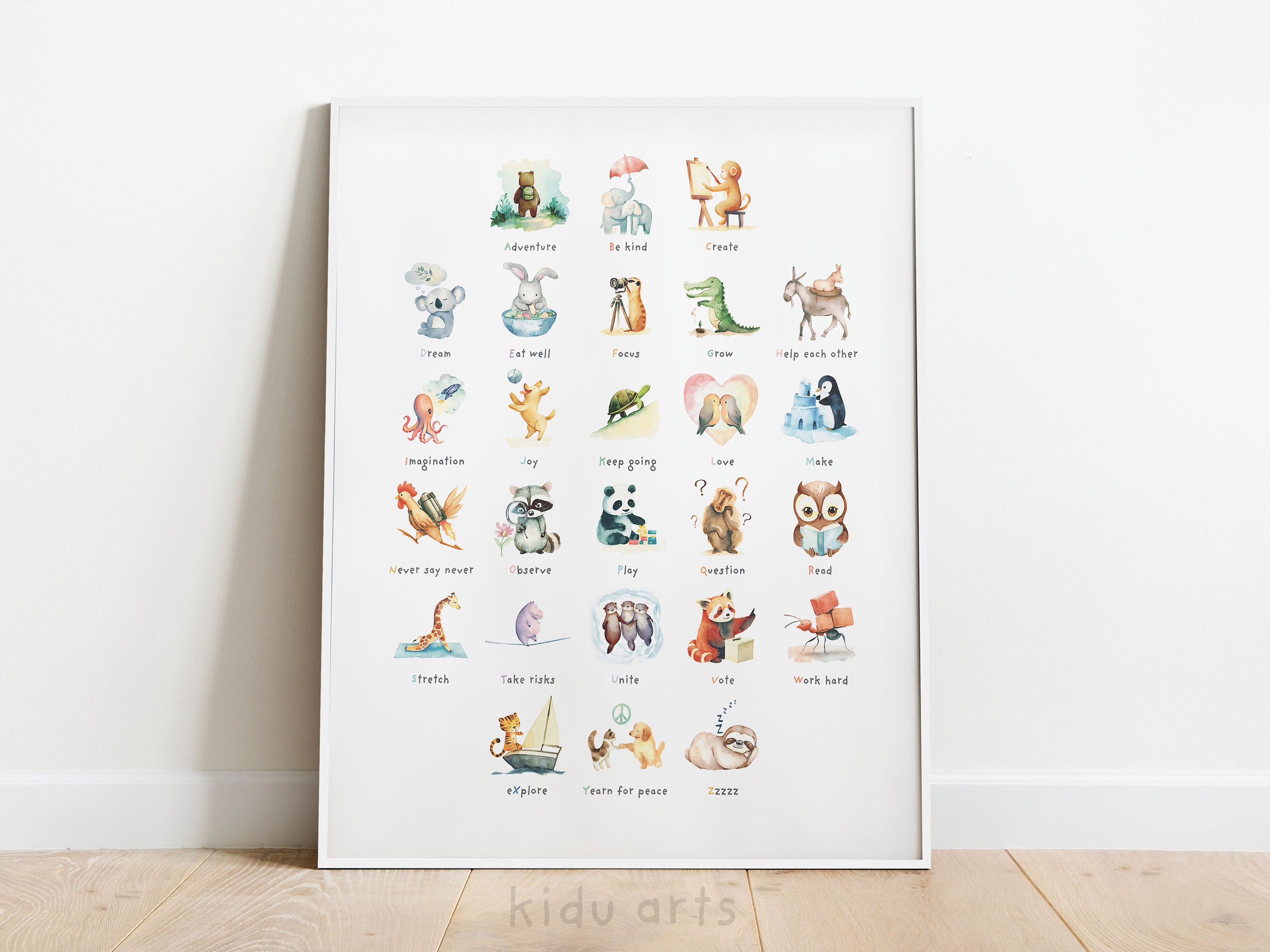 ABC of Life Print, Alphabet Art Poster, Kids Wall Art Gift, Watercolor ...