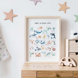 Ocean Animals Alphabet Poster, Kids Wall Art, Sea Life ABC Print ...
