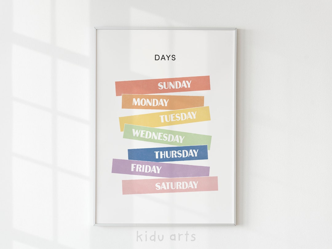 Days of the Week Poster, Kids Wall Art Print, Educational Printable ...
