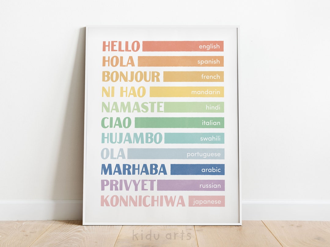 Hello Languages Print, Hello Translation Poster, Rainbow Greeting Art ...