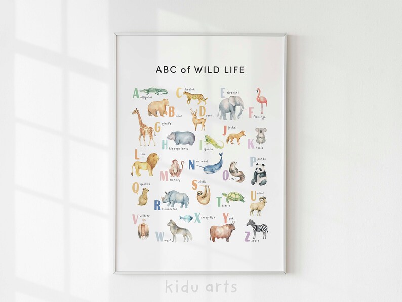 Animal Alphabet Posters, Wild Life + Sea Life ABC Prints, Kids Wall Art ...