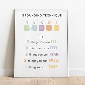 Grounding Technique Poster, Mental Health Wall Art, Therapy Office ...