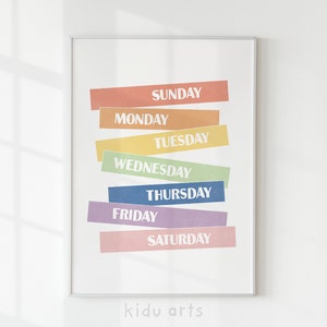 Days + Months Poster Combo Set, Rainbow Educational Prints, Homeschool ...