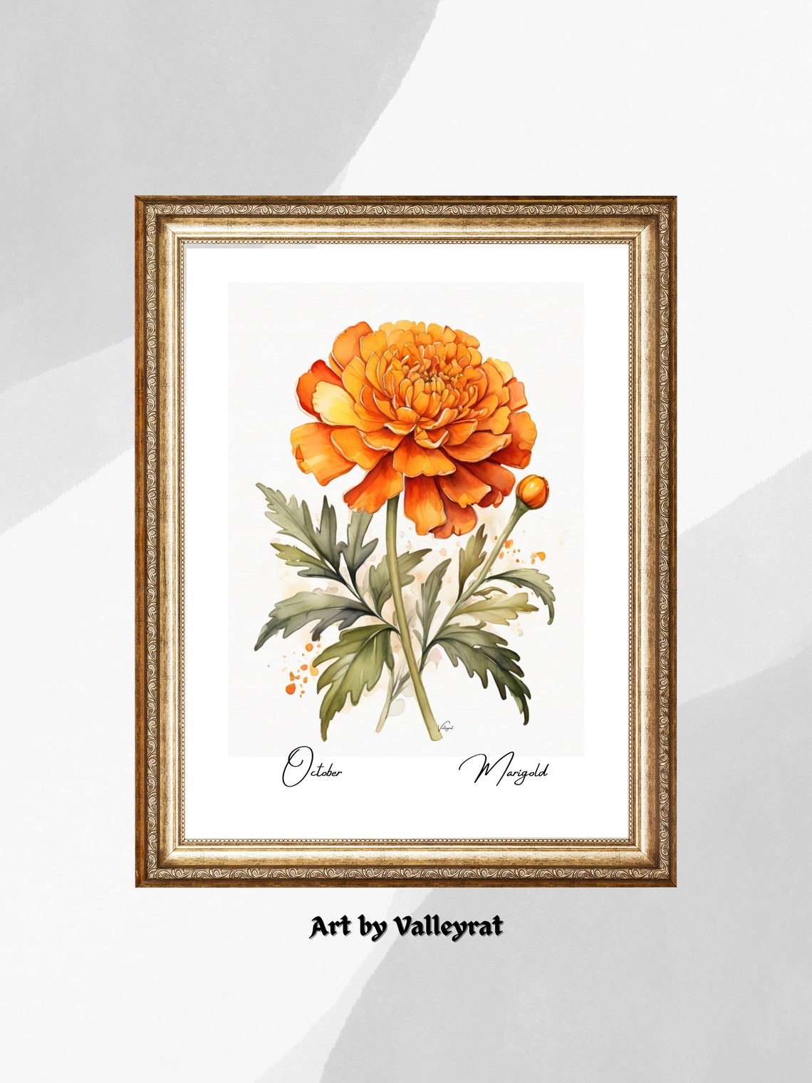 Birth Flower October Marigold INSTANT DOWNLOAD Digital Watercolor Wall ...
