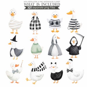 Watercolor Halloween Goose Clipart Set, Cute Spooky Geese PNG ...