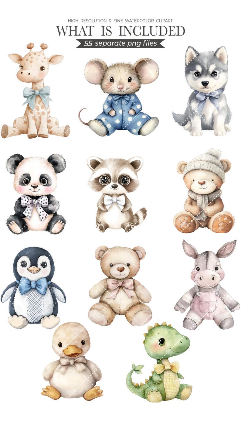 Watercolor Nursery Animal Clipart Bundle: Baby Shower PNG Graphics ...