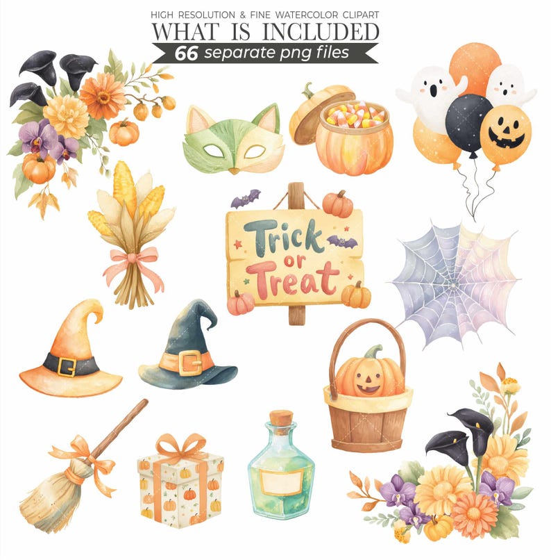 Watercolor Halloween Clipart Bundle: Pastel Ghost, Pumpkin, Mummy ...