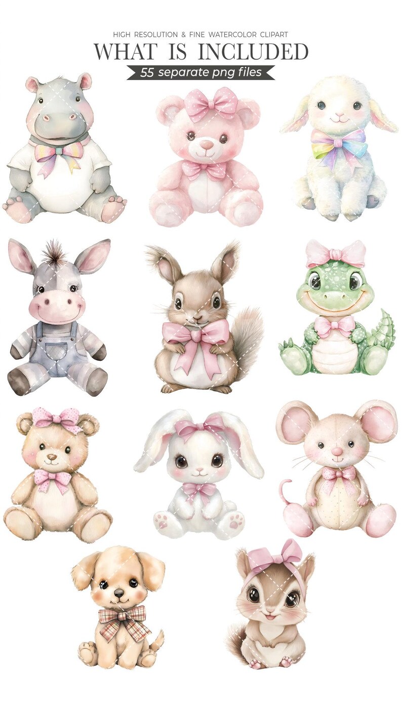 Watercolor Nursery Animal Clipart Bundle: Baby Shower PNG Graphics ...