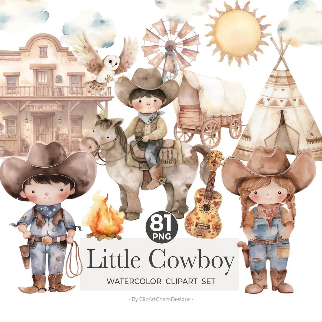 Cute Cowboy Clipart, Baby Cowboy PNG, Wild West Clipart, Baby Western ...