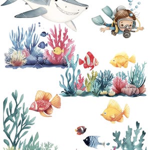 100 Under the Sea | Scuba Diver Nursery Clipart - Watercolor Clipart ...