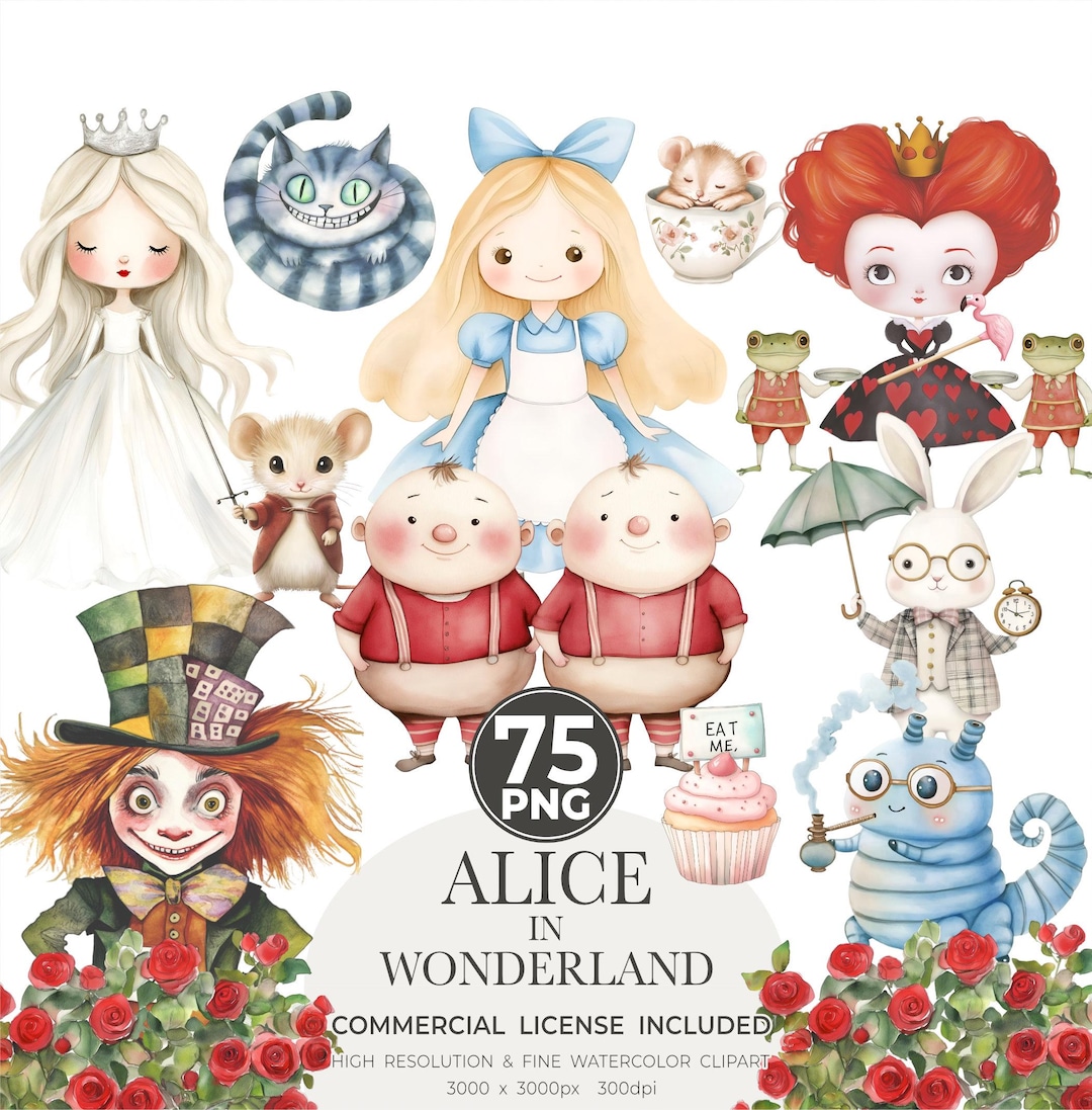 75 Alice in Wonderland Watercolor Clipart PNG, Tea Party, Alice PNG ...