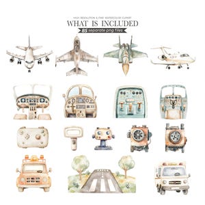 Cute Aviator Clipart - Watercolor Clipart - Airplane, Pilot, Clouds ...