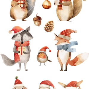 Woodland Christmas Clipart: Watercolor Forest Animals (PNG Digital ...