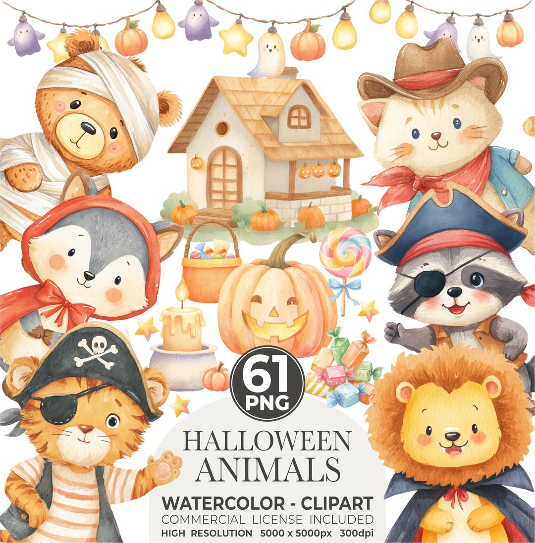 Halloween Animals Clipart, Cute Halloween Png, Woodland Animal Clipart ...