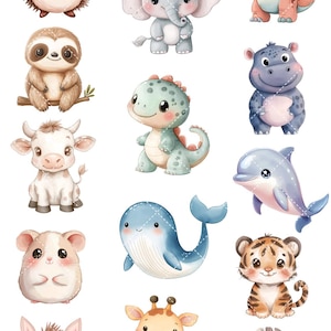 Watercolor Cute Animals Clipart, 56 Cute Animal PNG, Watercolor Animals ...