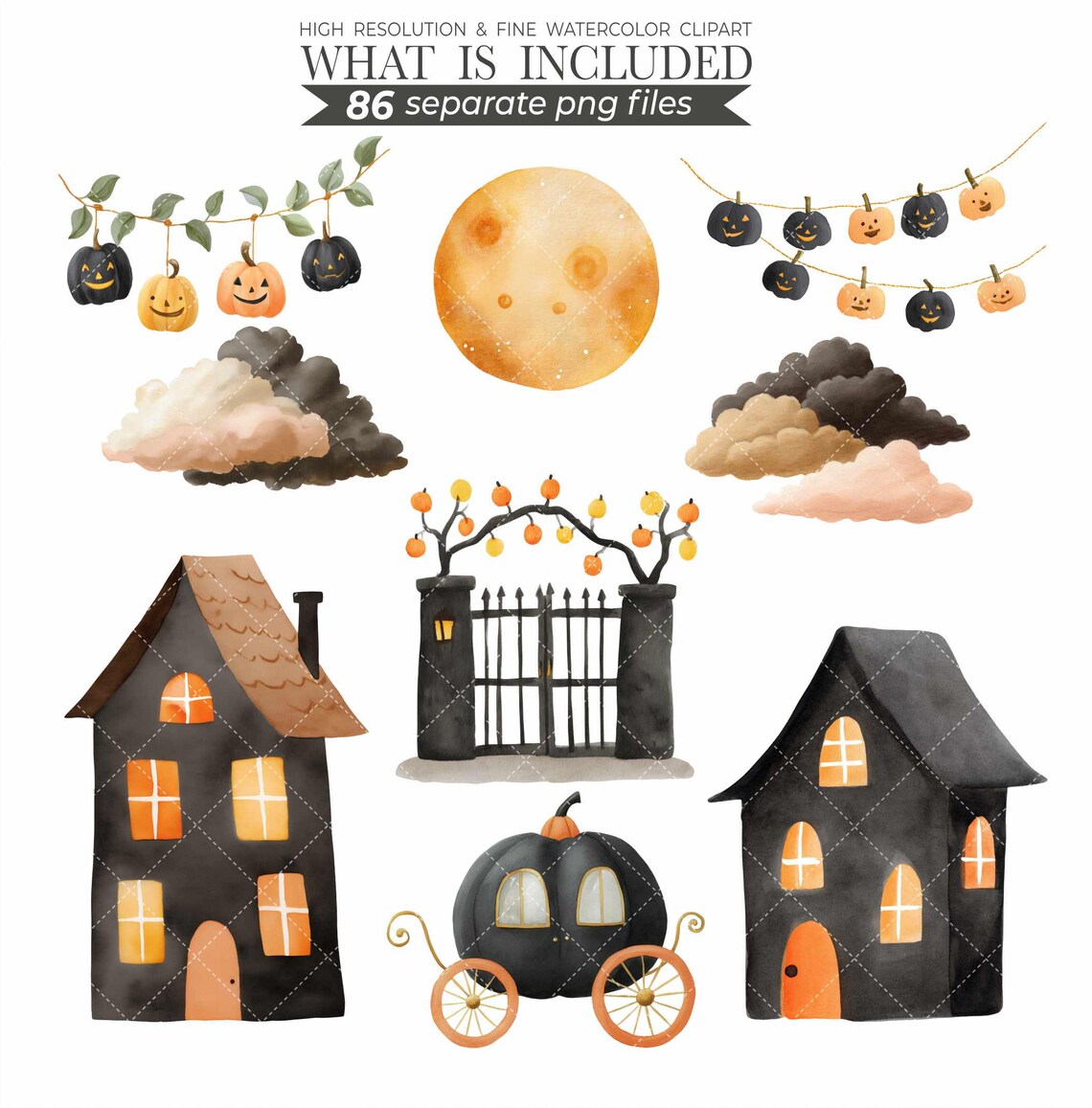 Cute Halloween Clipart Whimsical Watercolor Commercial Use Halloween ...