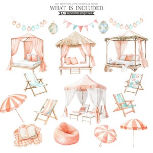 Watercolor Beach Day Clipart, Summer Clipart, Tropical Clipart, Beach ...