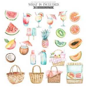 Watercolor Beach Day Clipart, Summer Clipart, Tropical Clipart, Beach ...