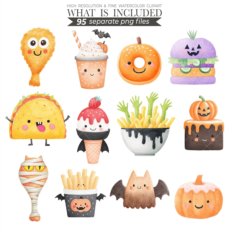 Halloween Treats Clipart: Watercolor Cookies, Ghost, Pumpkin (PNG ...