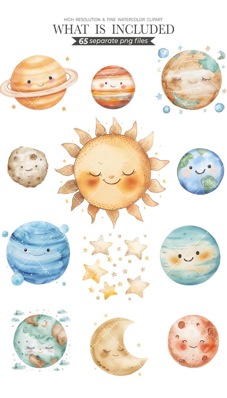 Watercolor Space Clipart Bundle: Astronauts, Rockets, Planets (PNG ...