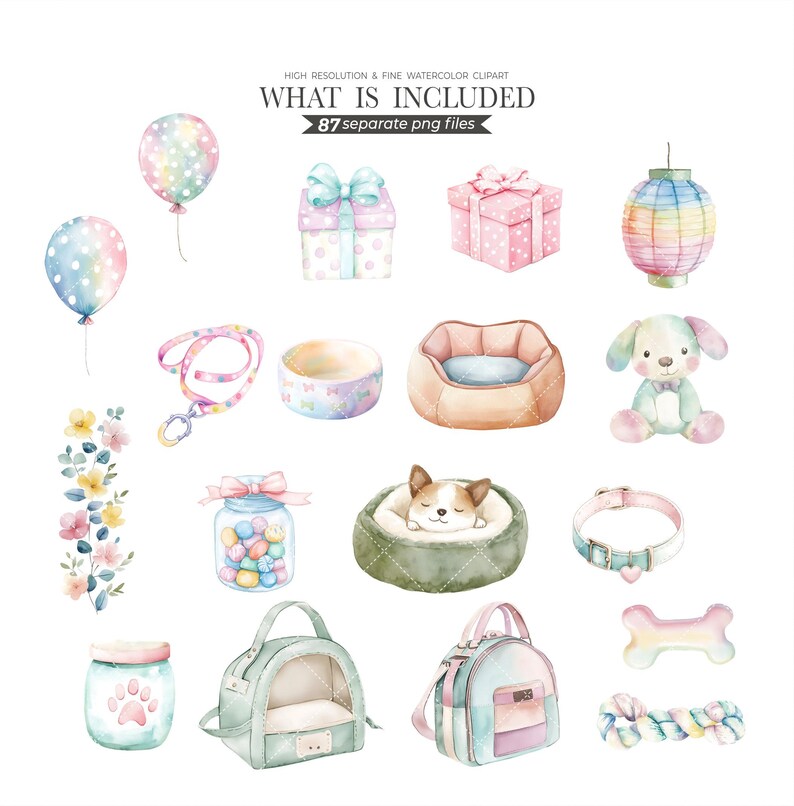 Dog Birthday Party Clipart: Watercolor Puppy Breeds (PNG) - Etsy