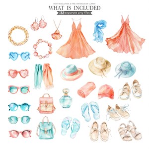 Watercolor Beach Day Clipart, Summer Clipart, Tropical Clipart, Beach ...