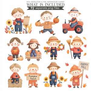 Watercolor Scarecrow Clipart Set: Fall Harvest Illustrations (PNG Files ...