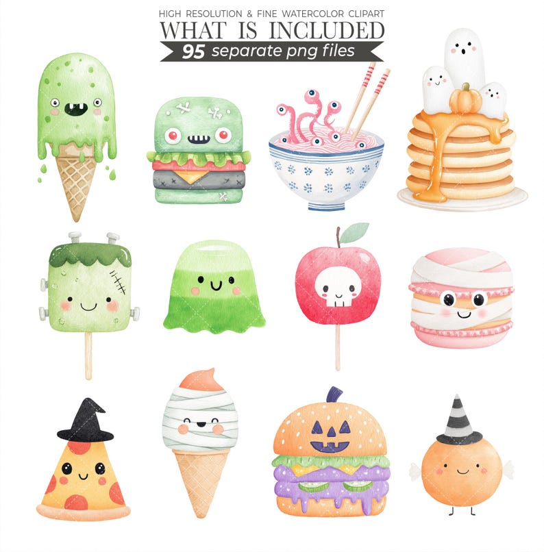 Halloween Treats Clipart: Watercolor Cookies, Ghost, Pumpkin (PNG ...