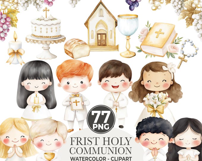 First Holy Communion Clipart: Watercolor Boy, Bible (digital Download ...