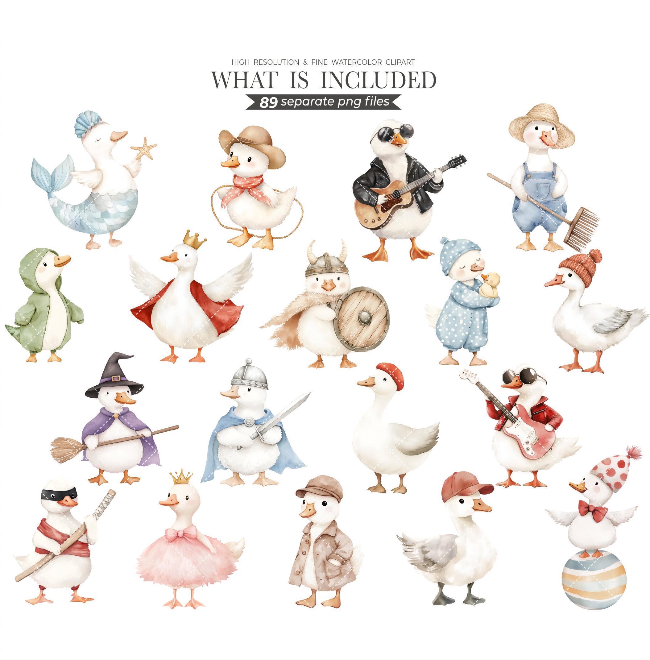 Silly Goose Watercolor Clipart: Cottagecore PNG Bundle - Etsy